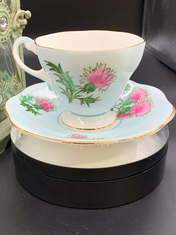 Kitchen & Dining Tea Cup and Saucer Set with Thistles Glengarry Thistle ...