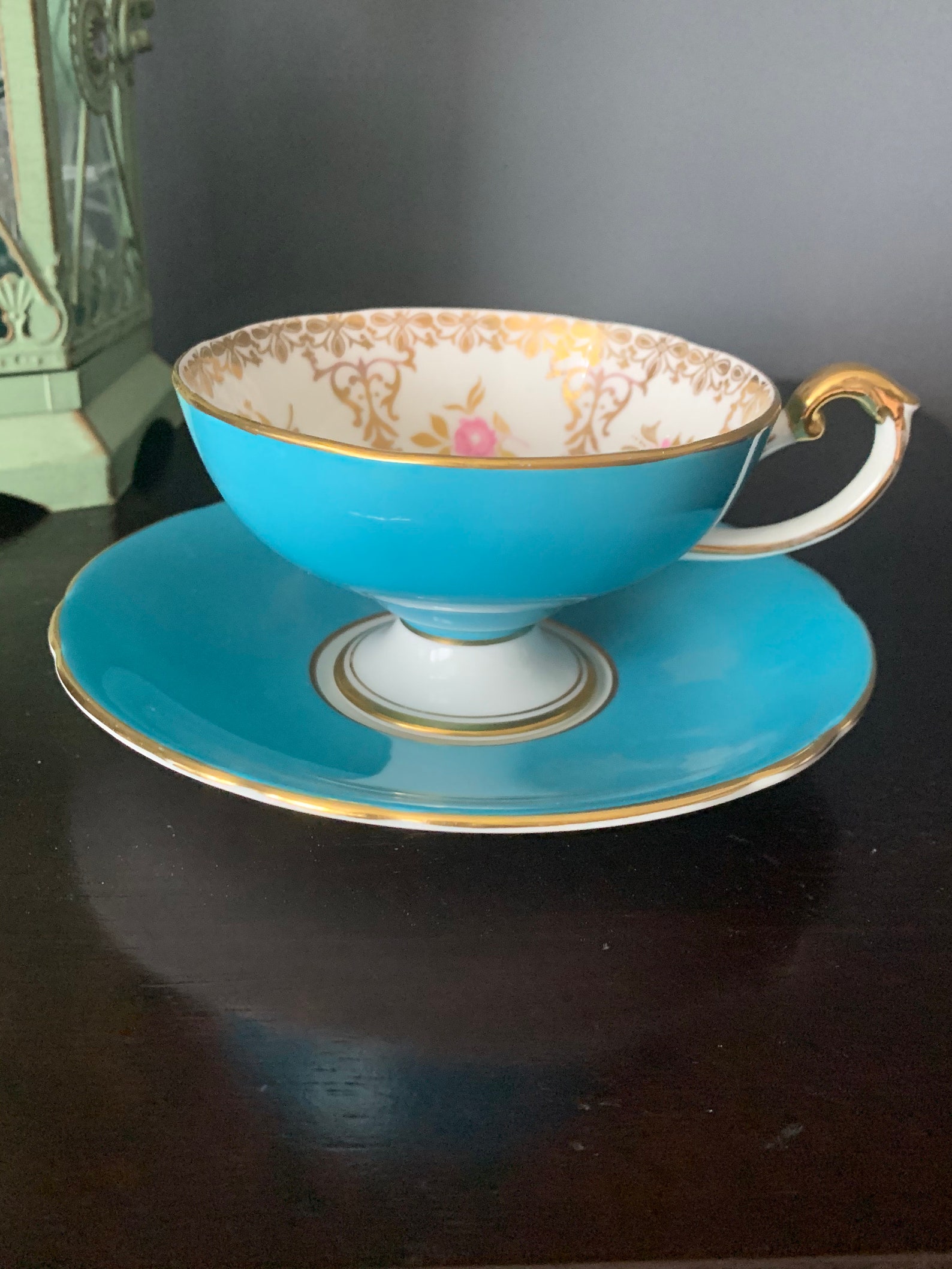 Vintage Aynsley Teal/turquoise Tea Cup and Saucer Pink Roses - Etsy Canada