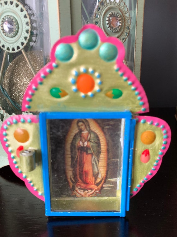 Mexican Shrine Box Antique Nicho Church Shadow Box Teal – Milk