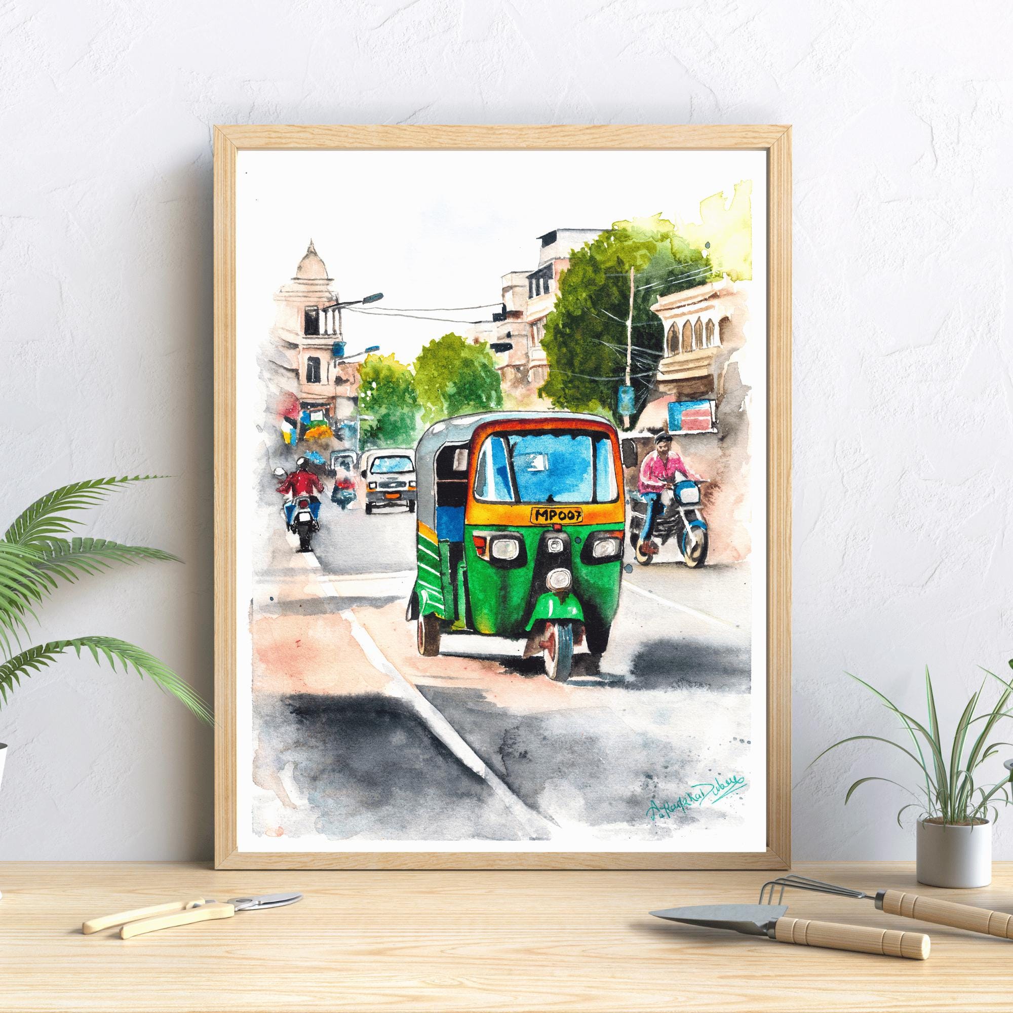 Vibrant Indian Auto Rickshaw | High-quality Art Print | Perfect for ...