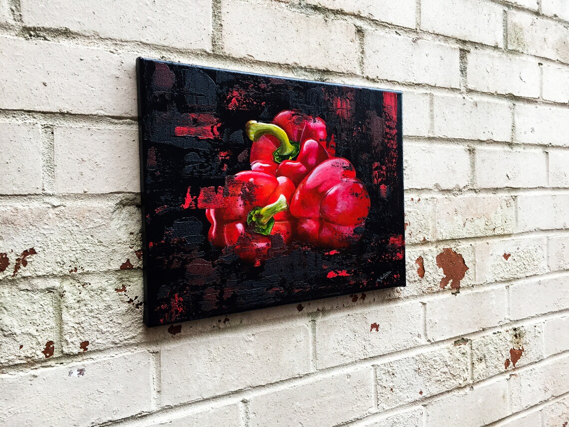 Bell Pepper Capsicum Acrylic Painting Original 16 X 12 Cotton Canvas - Etsy