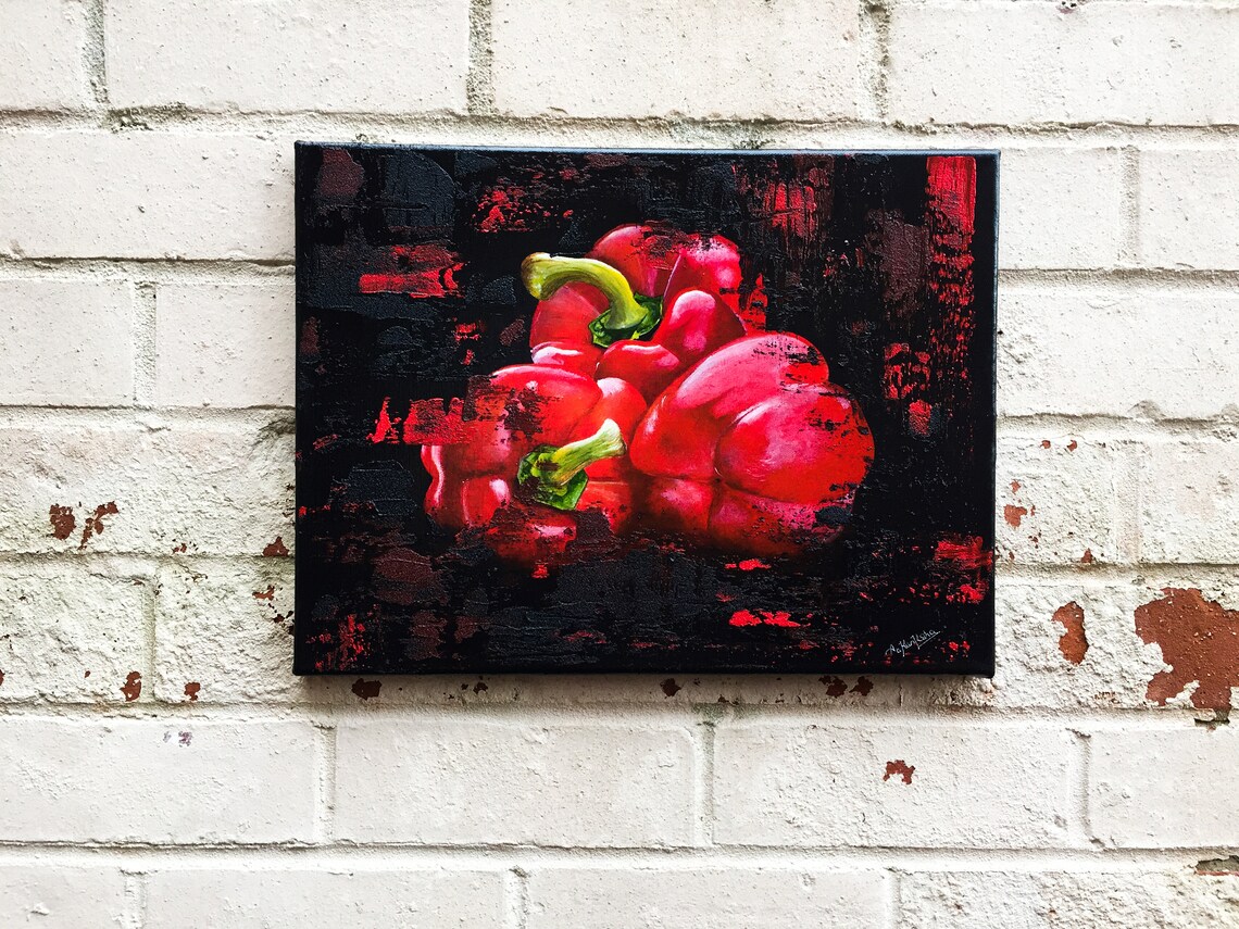 Bell Pepper Capsicum Acrylic Painting Original 16 X 12 Cotton Canvas - Etsy