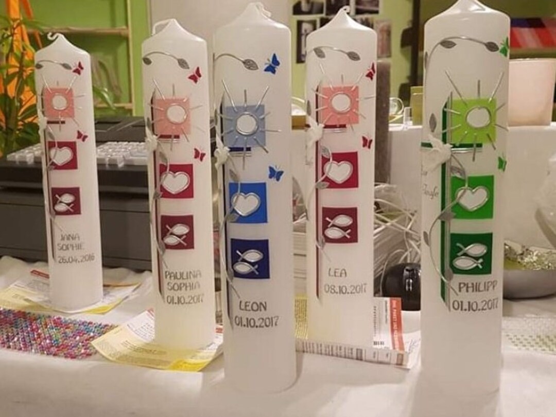 Baptism Candle "symbols" for Girls and Boys in Different Colors and ...