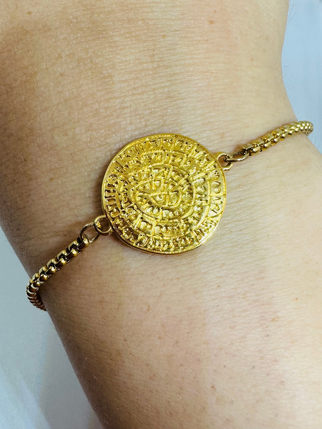 Phaistos Disc Bracelet, Greek Mythology Bracelet, Medallion Gold Plated ...