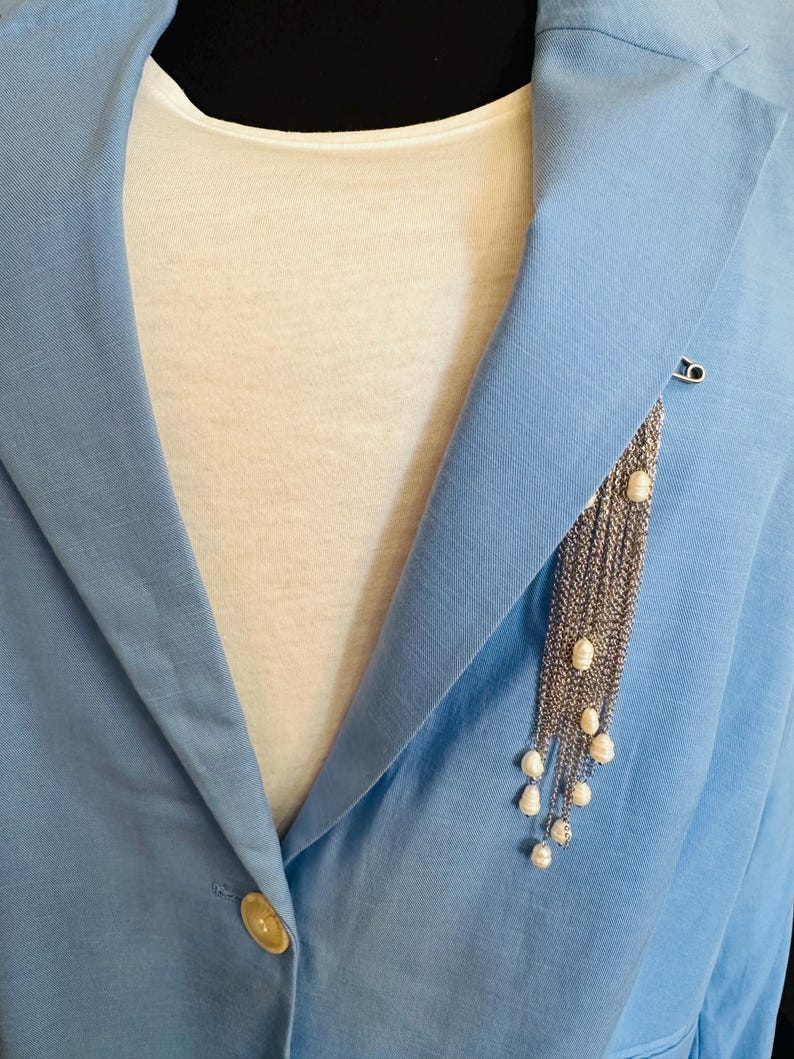 Handmade Silver Chain Brooch: Freshwater Pearl Dangle, Boho Fringe - Etsy