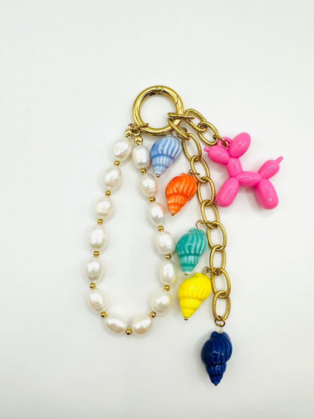 Freshwater Pearl Bag Charm: Handmade Gold Plated Shell Keychain - Etsy