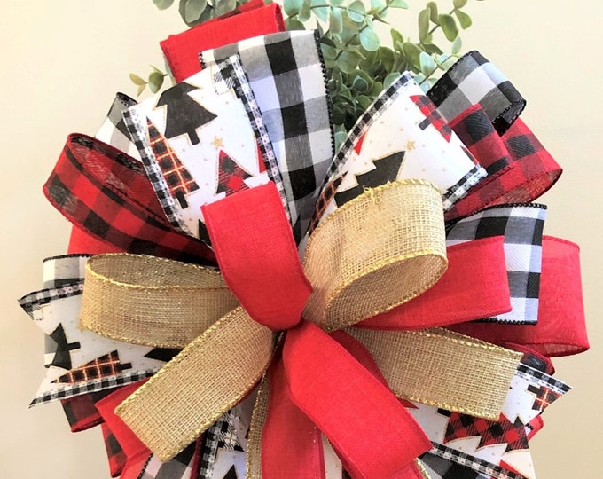 Buffalo Check Christmas Tree Topper Bow, Christmas Bow, Farmhouse ...