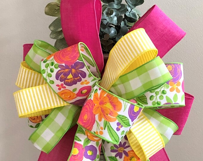 Floral Spring Bow, Summer Wreath Bow, Front Door Decor, Spring Home ...