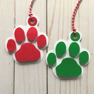 12 Assorted Red and Green Christmas Paw Print Gift Tags, Handmade Paw ...
