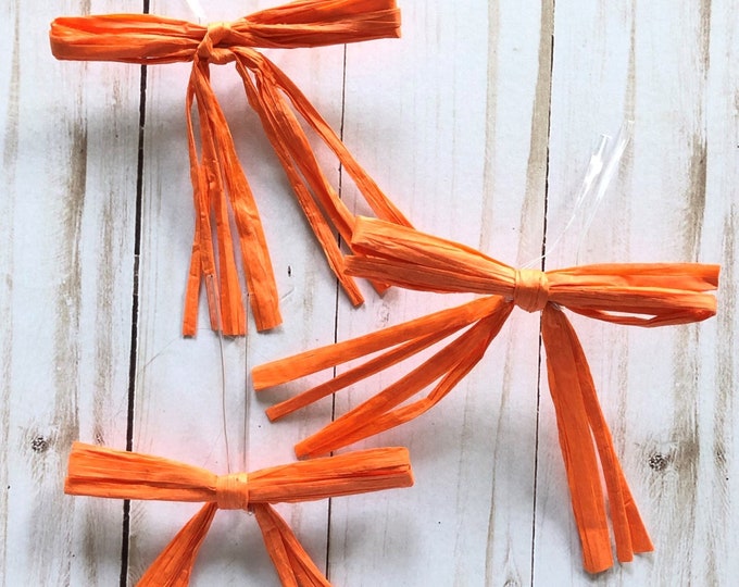 15 Orange Pre-tied Raffia Bows, Small Raffia Package Bow, Fall Party ...