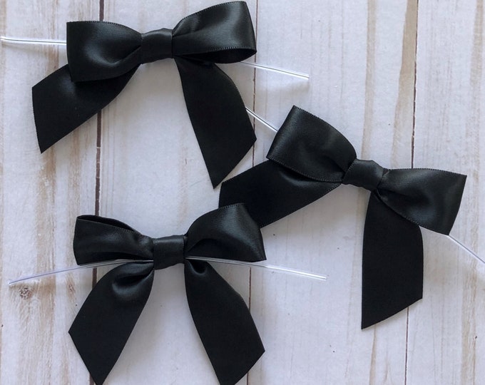 20 Black Satin Bows, Party Favor Bow, Gift Bag Bow, Special Event Bows ...