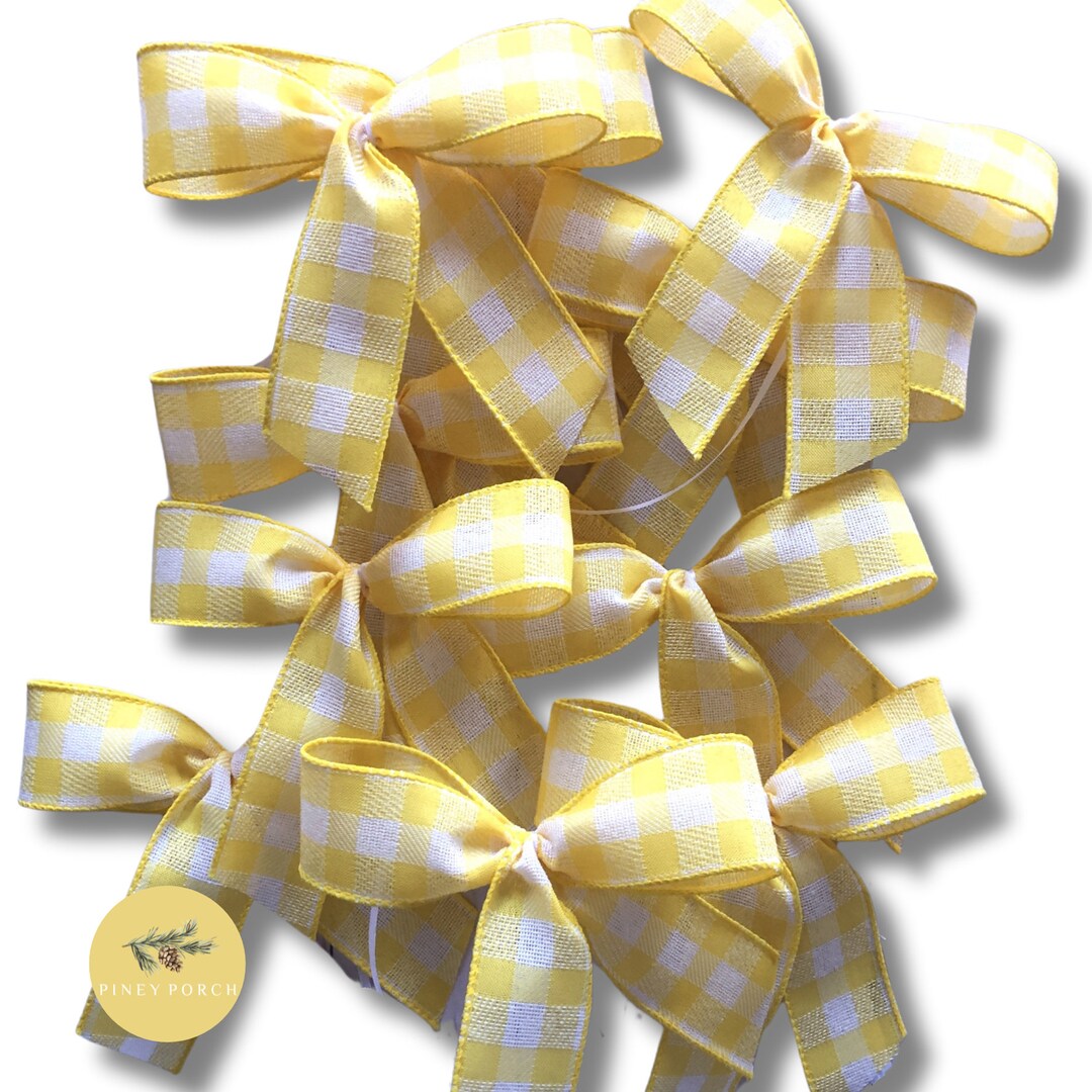 10 Yellow and White Gingham Bows, Yellow Spring Bow Set, Tiered Tray ...