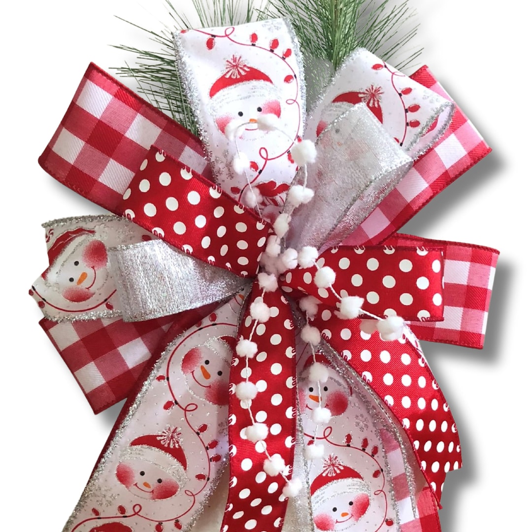 Christmas Snowman Bow, Red and White Buffalo Plaid Christmas Decoration ...