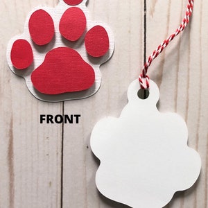 12 Assorted Red and Green Christmas Paw Print Gift Tags, Handmade Paw ...