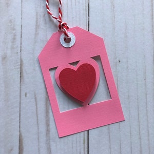 12 Handmade Valentine's Day Gift Tags, Pink and Red Valentine Heart ...