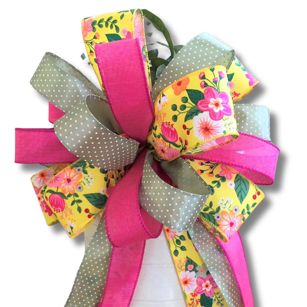 Floral Wreath Bow, Yellow Pink Lantern Bow, Spring and Summer Porch ...