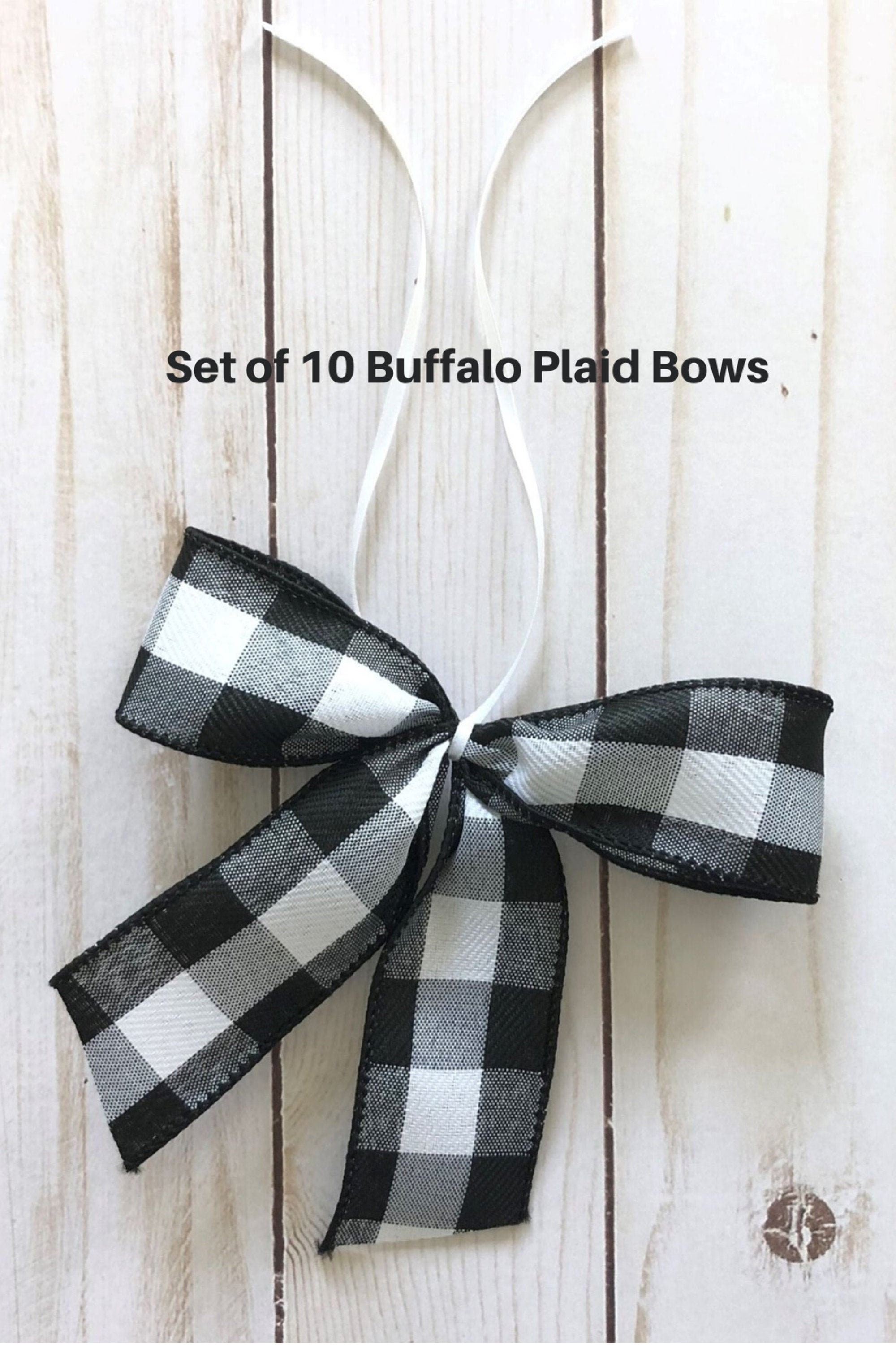 Set of 10 Black and White Buffalo Plaid Bows, Tiered Tray Decor ...