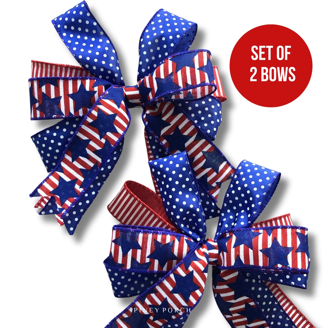 Patriotic Bow Set, Small 4th of July Bow, Red White and Blue Accent ...