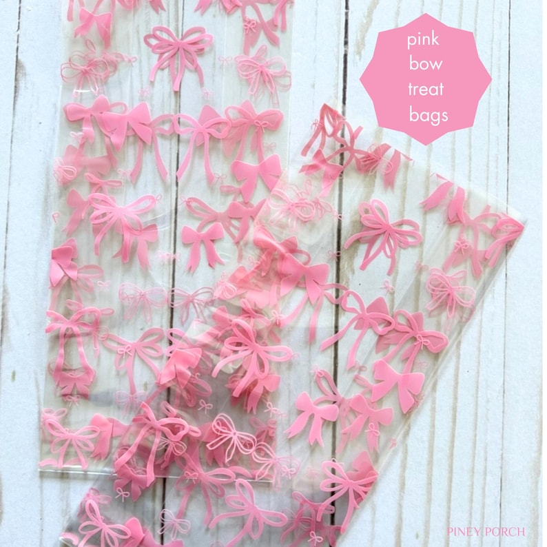 20 SMALL Pink Bows Party Favor Bags, Bow Cello Bags, Pink Birthday ...