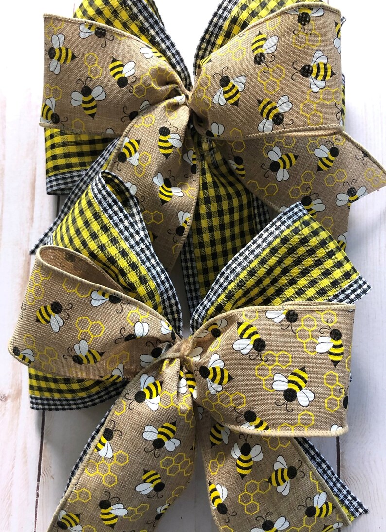 Set of 2 Bee Accent Bows Small Bee Wreath Bow Summer Home - Etsy