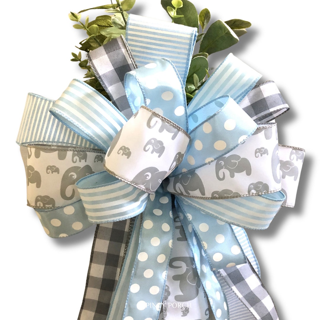 Elephant Baby Shower Decoration, New Baby Boy Elephant Bow for Front ...