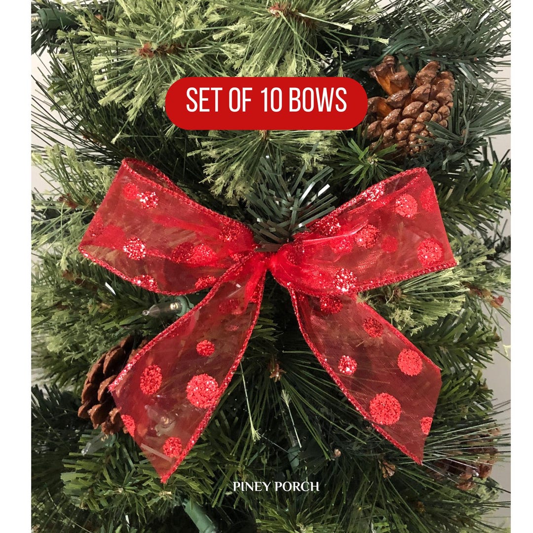 10 Small Red Christmas Tree Bows, Christmas Decorative Bows, Red Bows ...