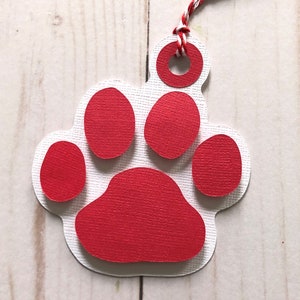 12 Assorted Red and Green Christmas Paw Print Gift Tags, Handmade Paw ...