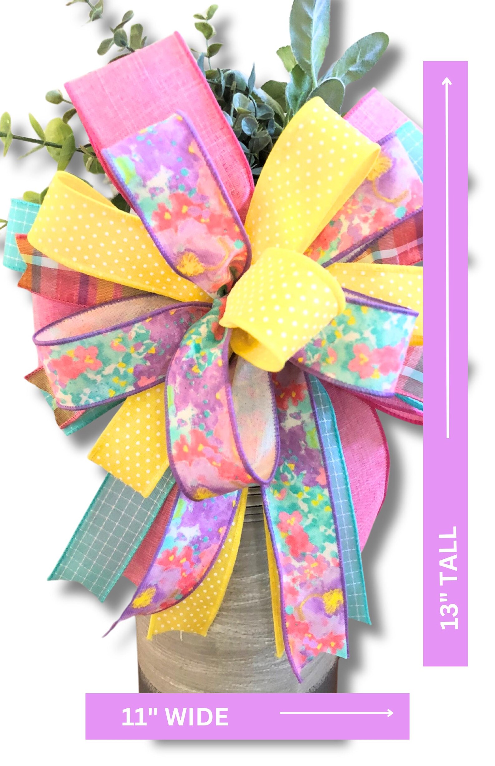 Pastel Floral Spring Wreath Bow, Spring Lantern Bow, Spring Bow for ...