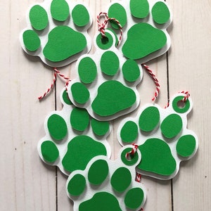 12 Assorted Red and Green Christmas Paw Print Gift Tags, Handmade Paw ...