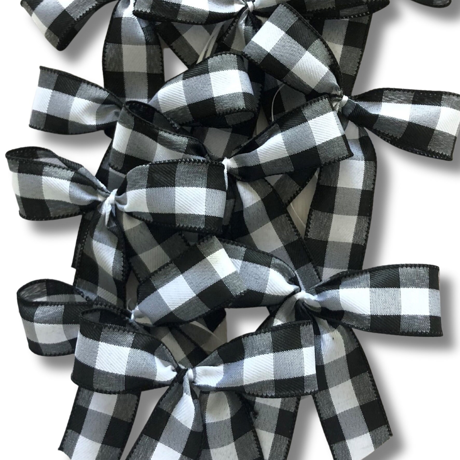 Set of 10 Black and White Buffalo Plaid Bows, Tiered Tray Decor ...