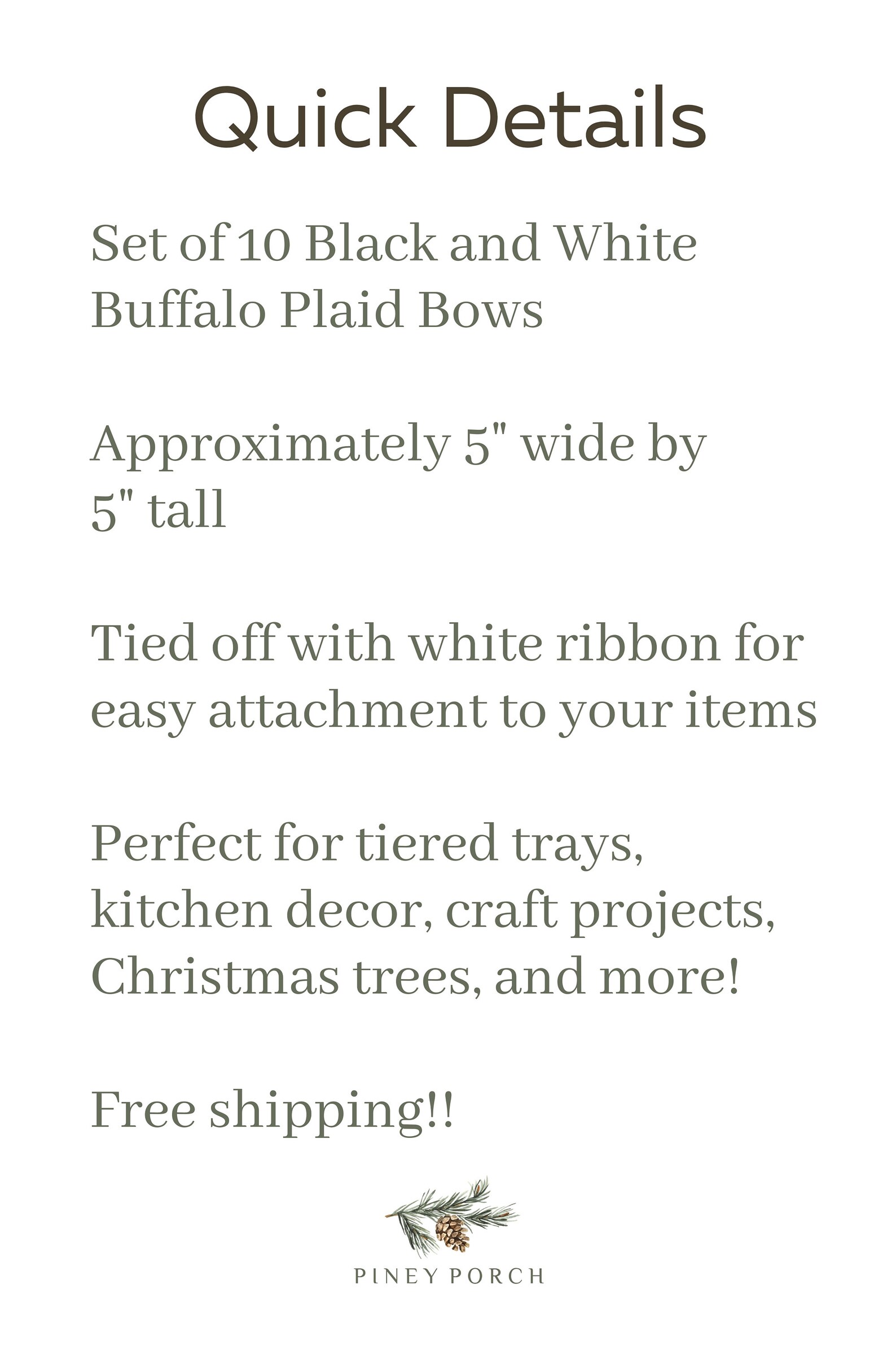 Set of 10 Black and White Buffalo Plaid Bows, Tiered Tray Decor ...