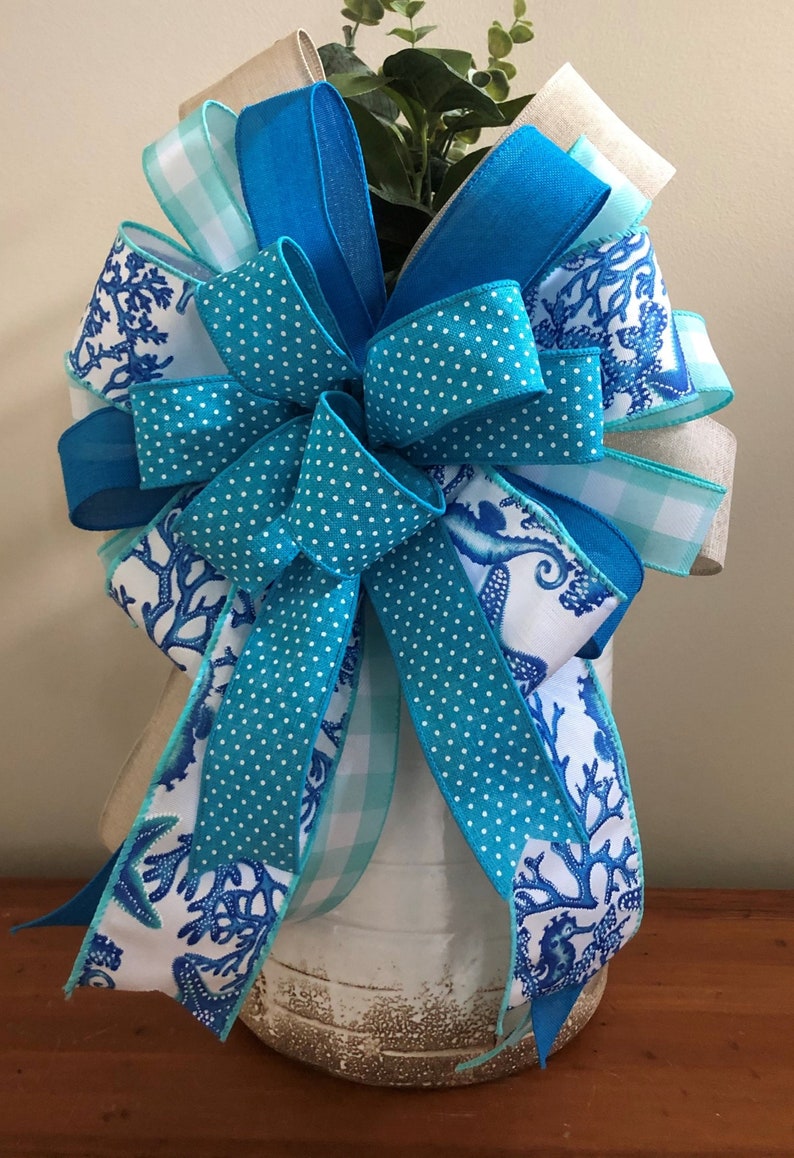 Nautical Wreath Bow Beach House Decorative Bow Blue and - Etsy