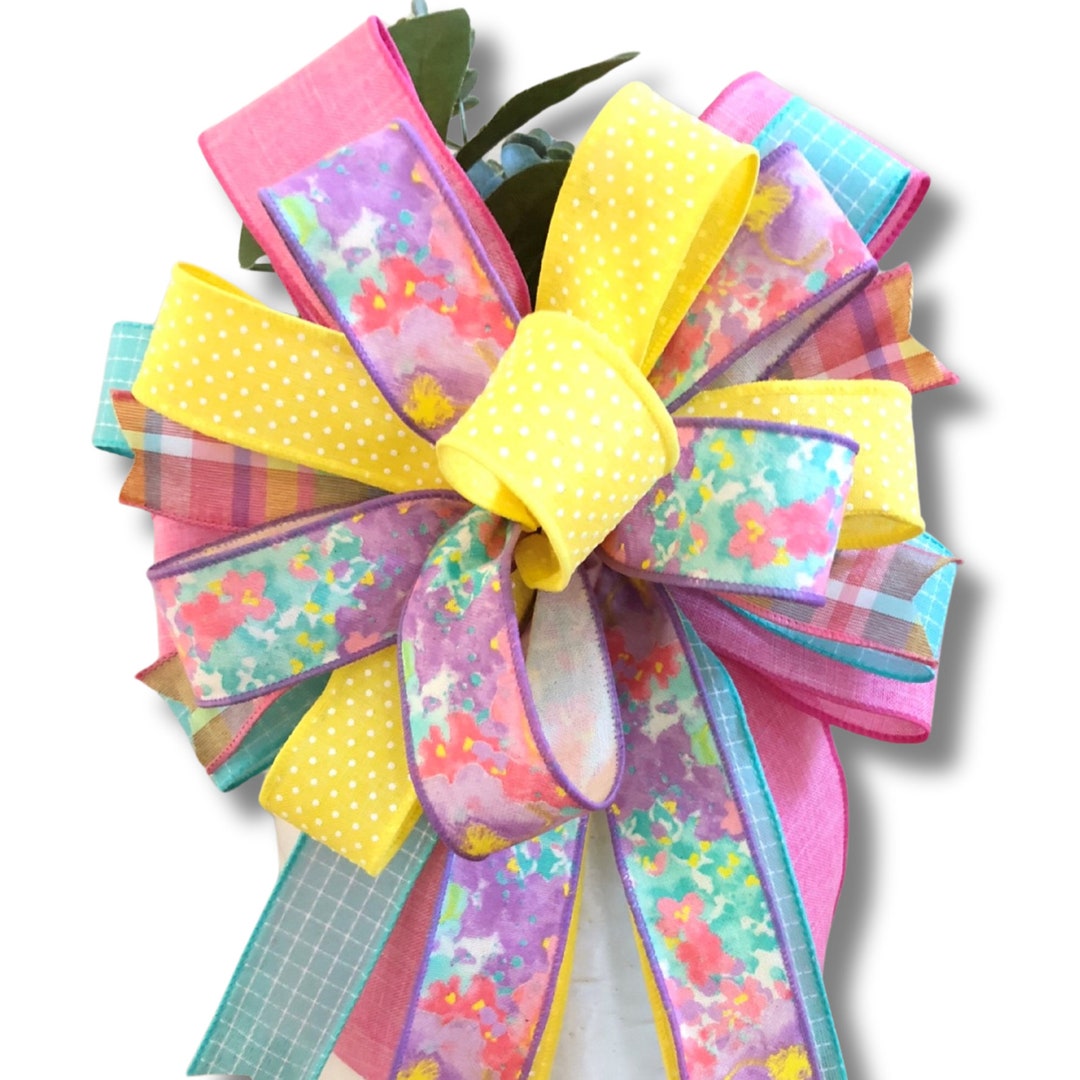 Pastel Floral Spring Wreath Bow, Spring Lantern Bow, Spring Bow for ...