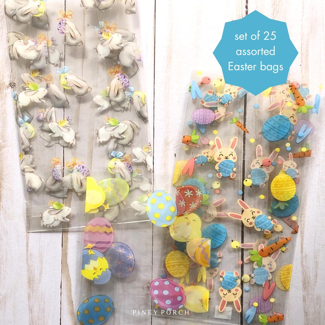 25 Assorted Easter Party Favor Bags, Easter Egg Hunt Bag, Treat Bag ...