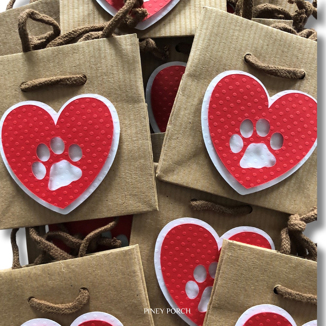 12 Paw Print Gift Bags, Gift Bag for Dog Lover, Red Heart Paw Print ...