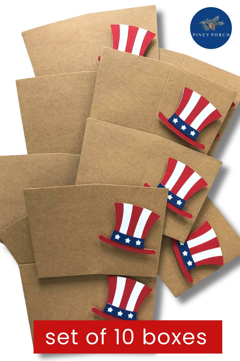 10 Uncle Sam Hat Favor Boxes, Patriotic Red White and Blue Party Favor ...