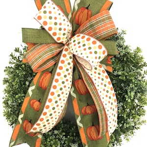 Fall Pumpkin Bow for Porch Decor, Pumpkin Wreath Bow, Harvest Pumpkin ...