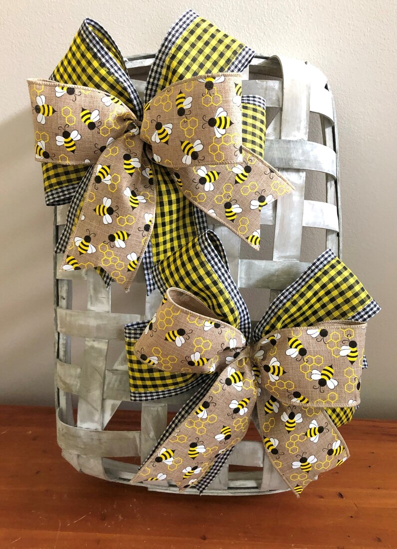 Set of 2 Bee Accent Bows Small Bee Wreath Bow Summer Home - Etsy