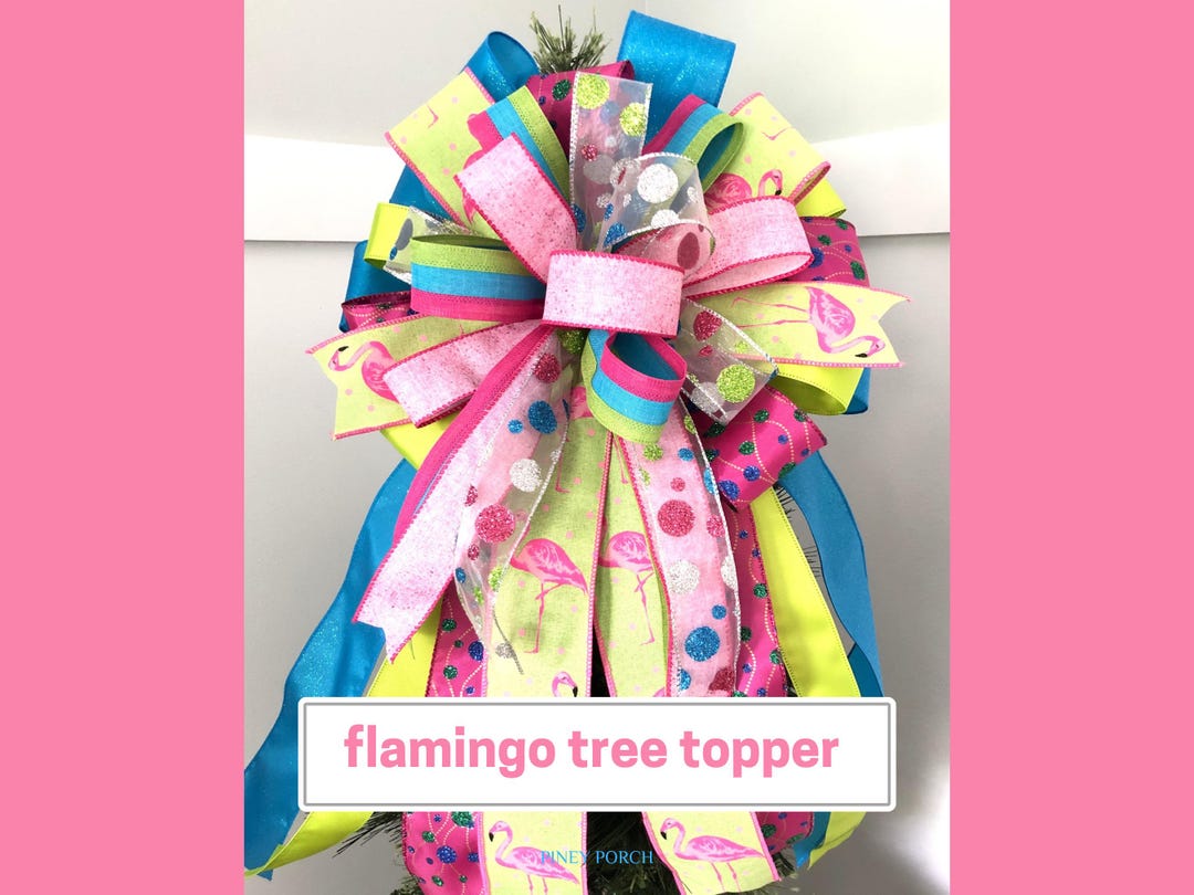 Flamingo Christmas Tree Topper Bow, Tropical Christmas Decoration ...