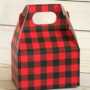 10 Red and Black Buffalo Plaid Party Favor Boxes, Small Holiday Gable ...