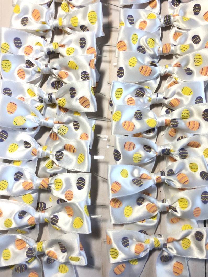 20 Easter Party Favor Bows Easter Egg Pre-tied Satin Bows - Etsy