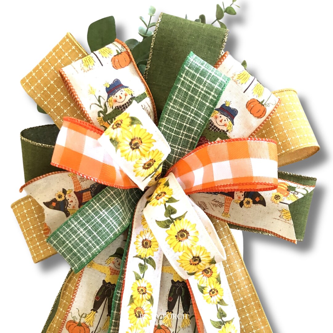 Fall Scarecrow Bow, Bows for Fall Decor, Autumn Porch Decor, Sunflower ...