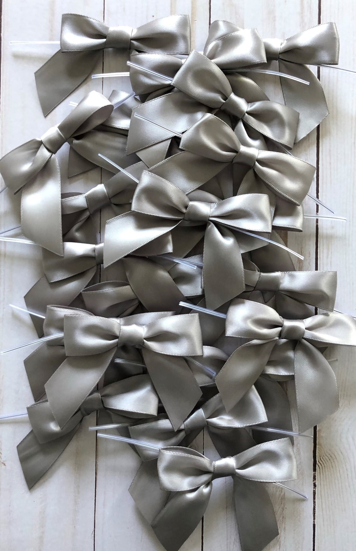 20 Silver Satin Bows Party Favor Bow Gift Bag Bow Special | Etsy