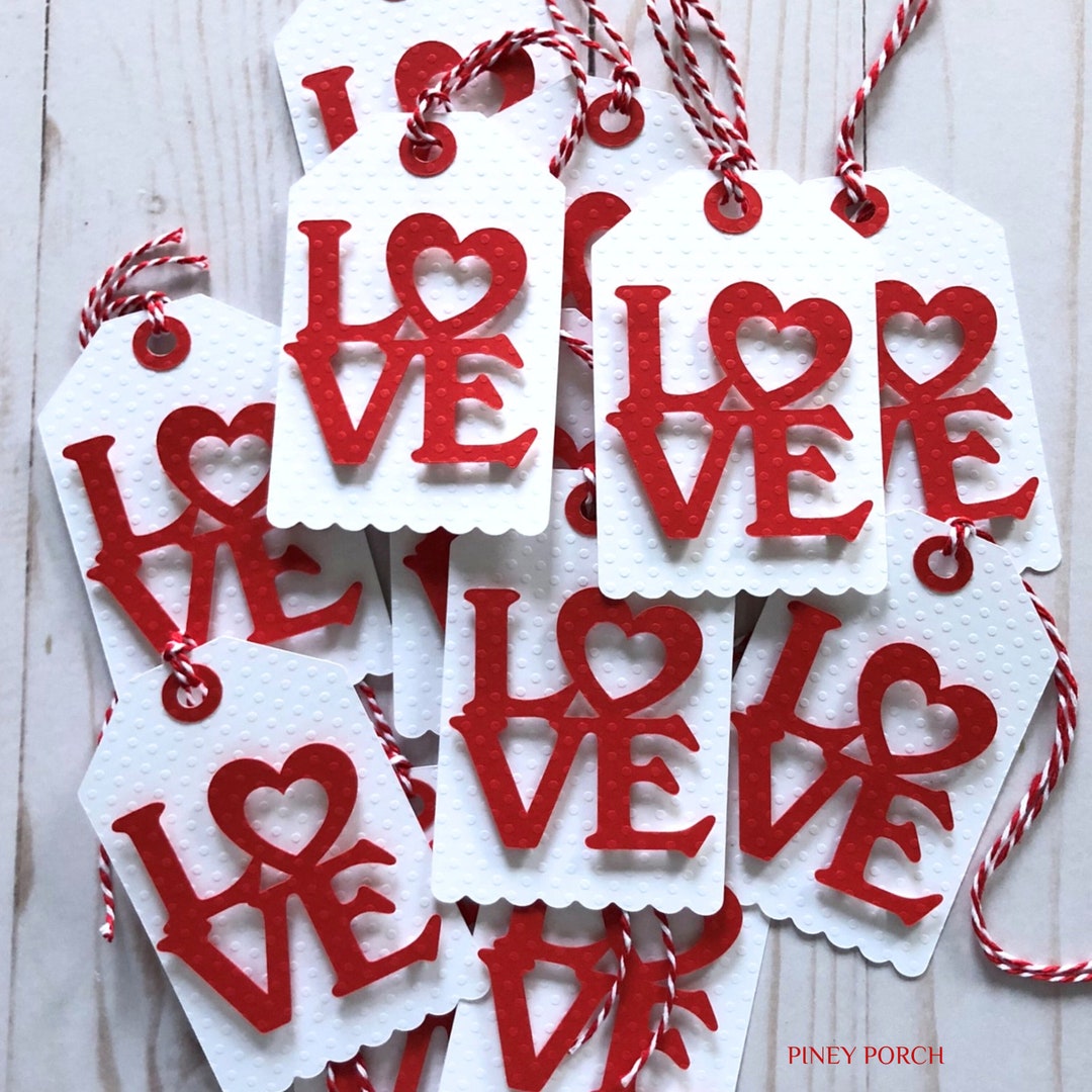 12 Red and White Valentine's Day Gift Tags, Love Hang Tags for ...