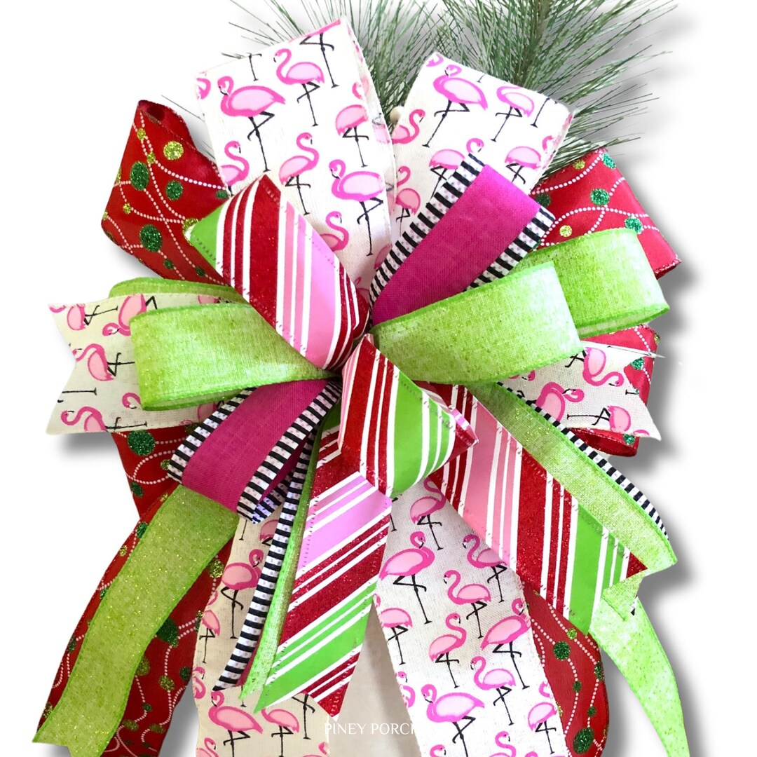 Flamingo Bow for Christmas Wreath, Tropical Christmas Wreath Bow ...
