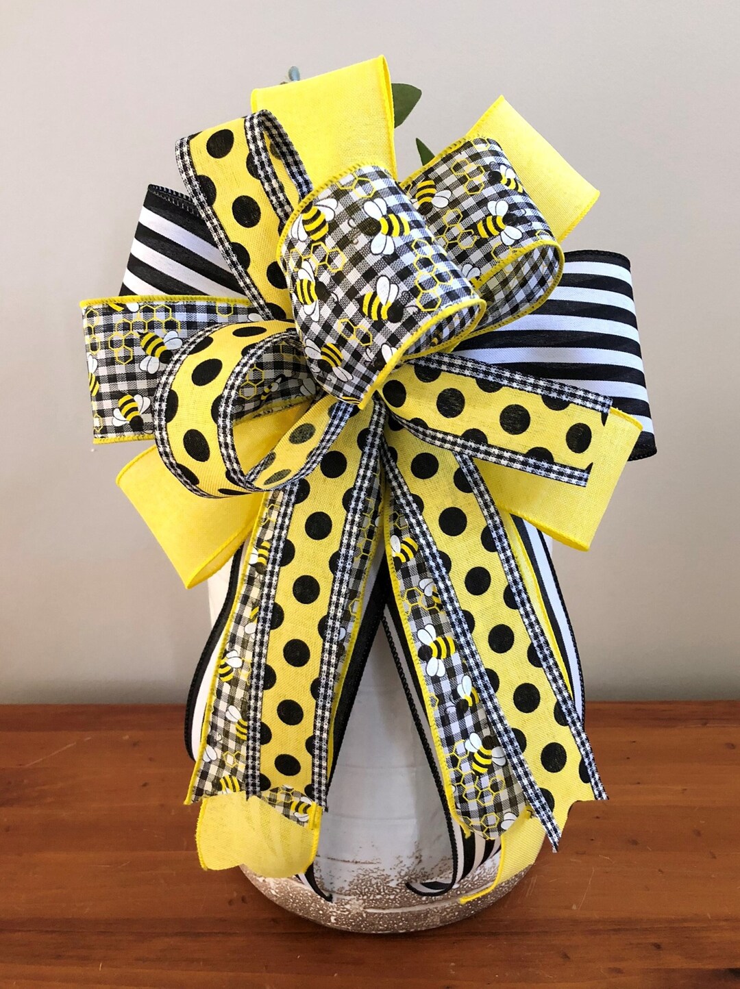 Bee Wreath Bow Bumble Bee Decor Bee Lantern Bow Summer Home - Etsy