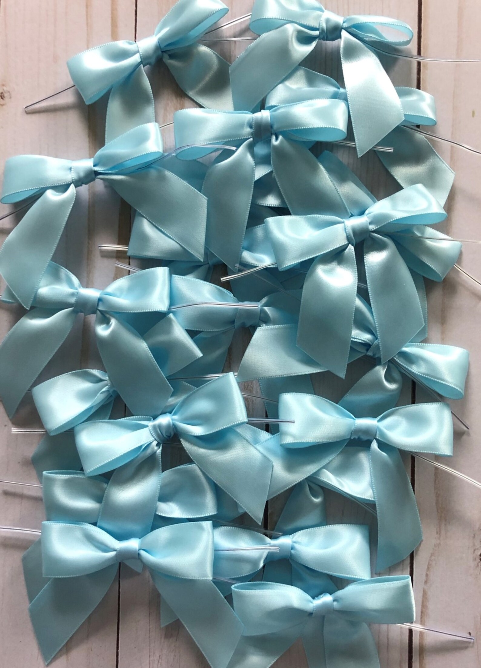 20 Baby Blue Satin Bows, Party Favor Bow, Party Decor, Accent Bow ...