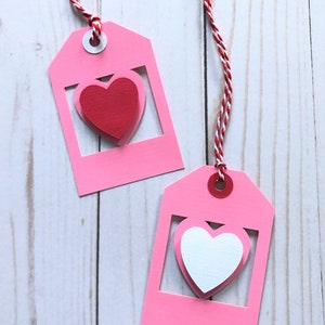 12 Handmade Valentine's Day Gift Tags, Pink and Red Valentine Heart ...