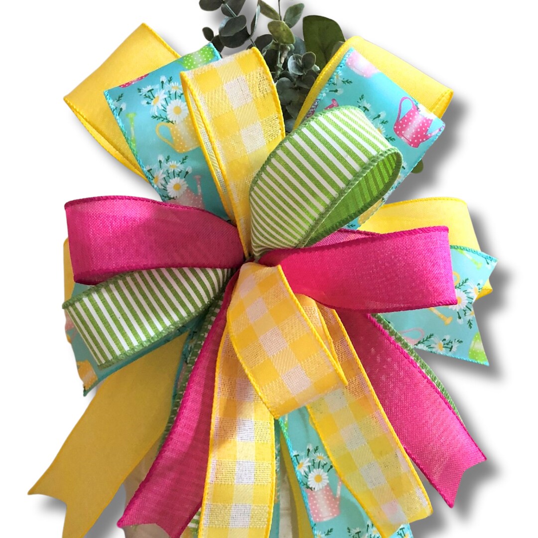 Spring Floral Wreath Bow, Lantern Bow, Spring Gardening Bow for Wreath ...