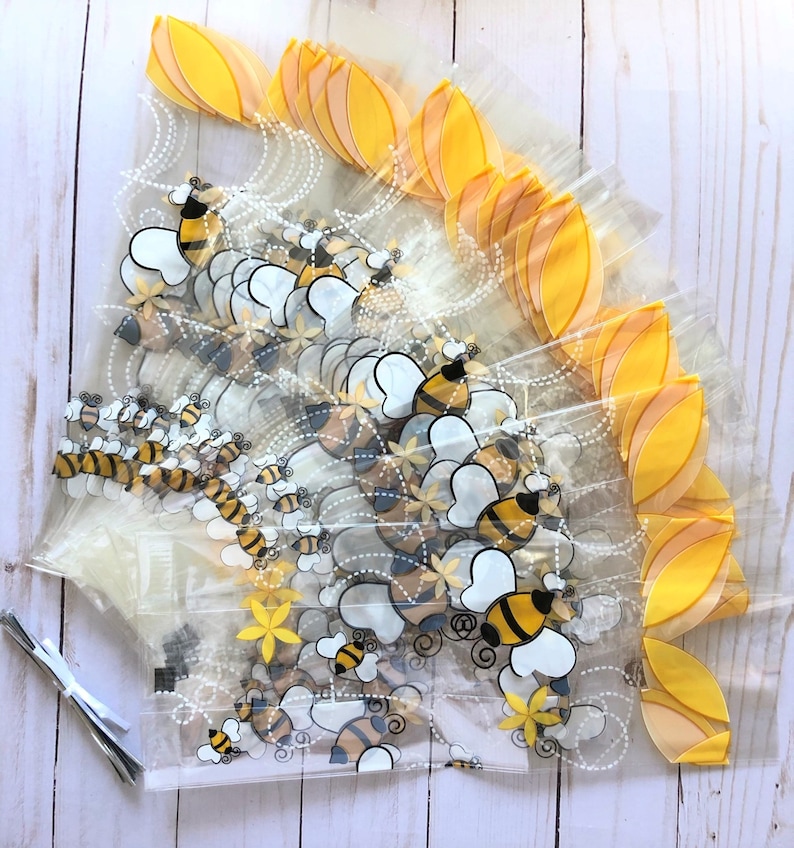 20 LARGE Bee Party Favor Bag, Honey Bee Cello Bag, Bee Party Decor, Bee ...